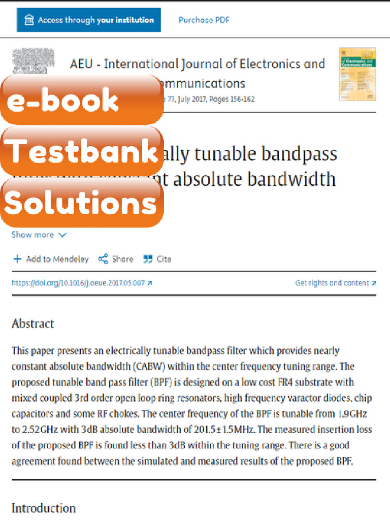 A Low Cost Electrically Tunable Bandpass Filter With Constant Absolute ...