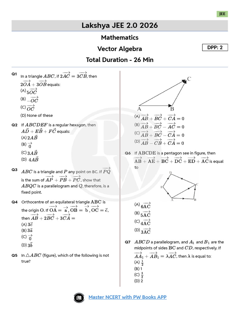 Vector Algebra _ DPP 02 (of Lec 03) | PDF | Classical Geometry | Euclid