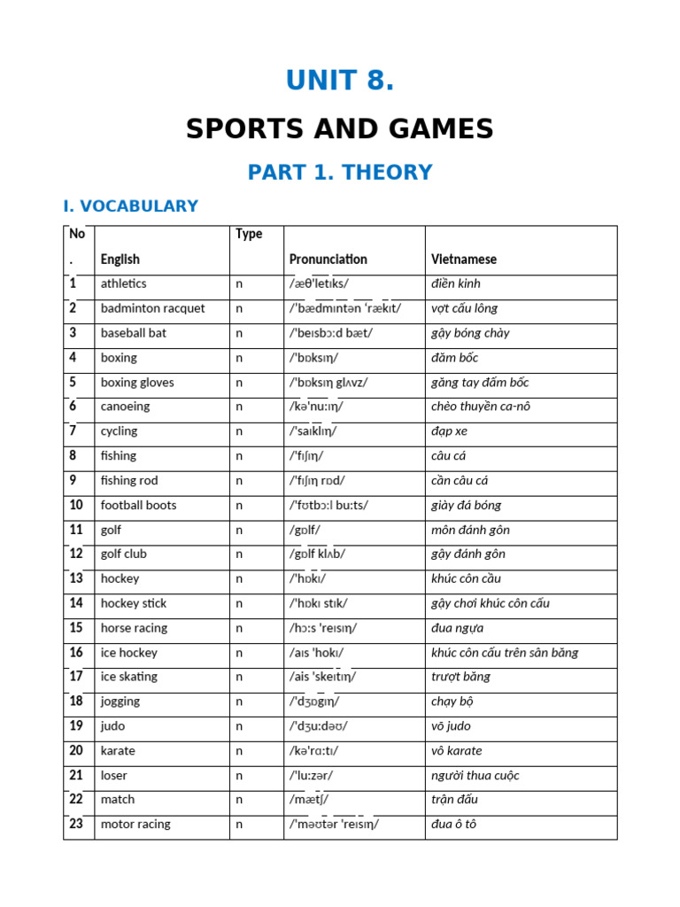 Unit 8. Sports and Games | PDF