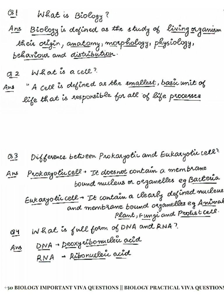 Top 50 Biology Viva Questions | PDF