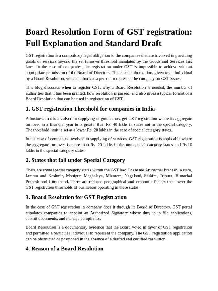 Board Resolution Form of GST Registration | PDF | Governance | Government