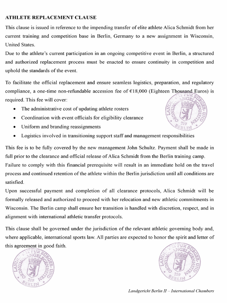 COURT ORDER- Landgericht Berlin II Athletic Replacement Clause Alica ...