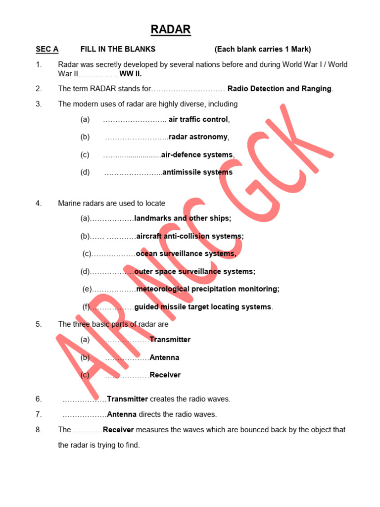 Radar With Ans Key | PDF | Radar | Radio