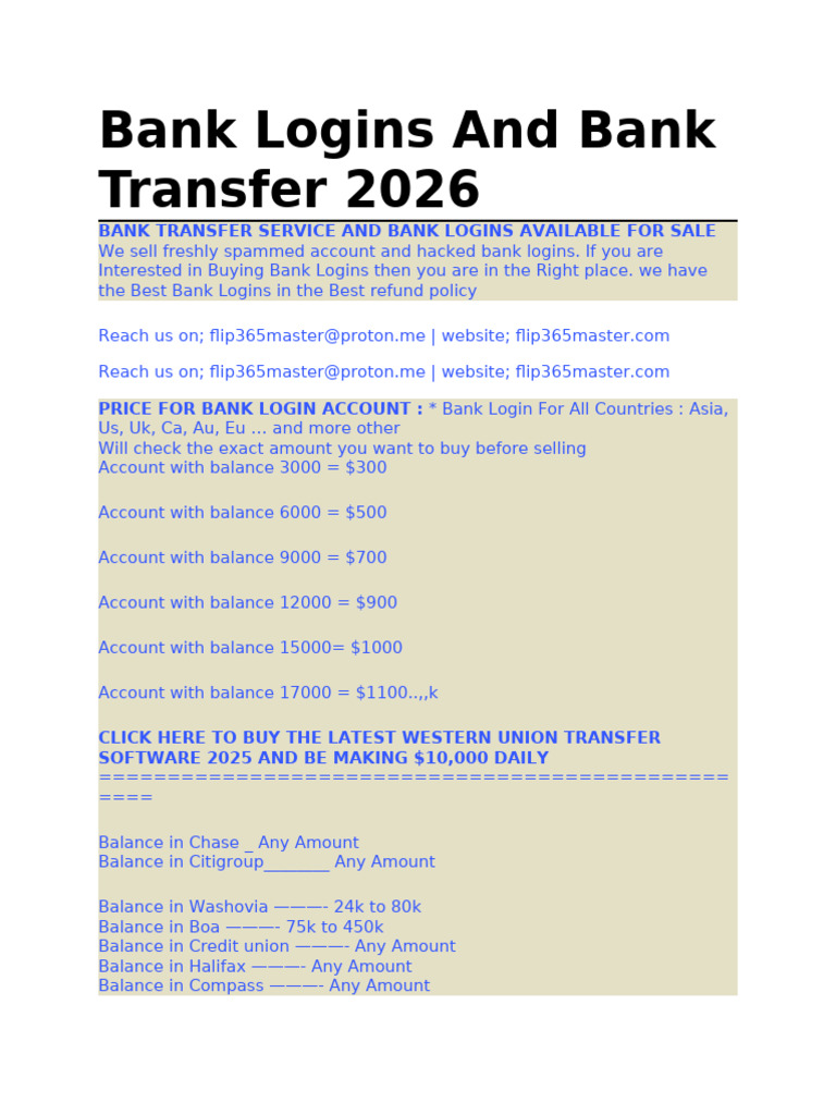 Bank Logins and Bank Transfer 2026 | PDF | Wire Transfer | Private Sector