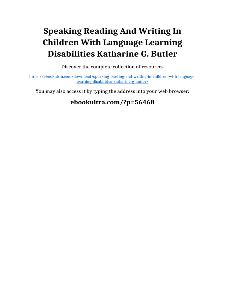Speaking Reading And Writing In Children With Language Learning ...