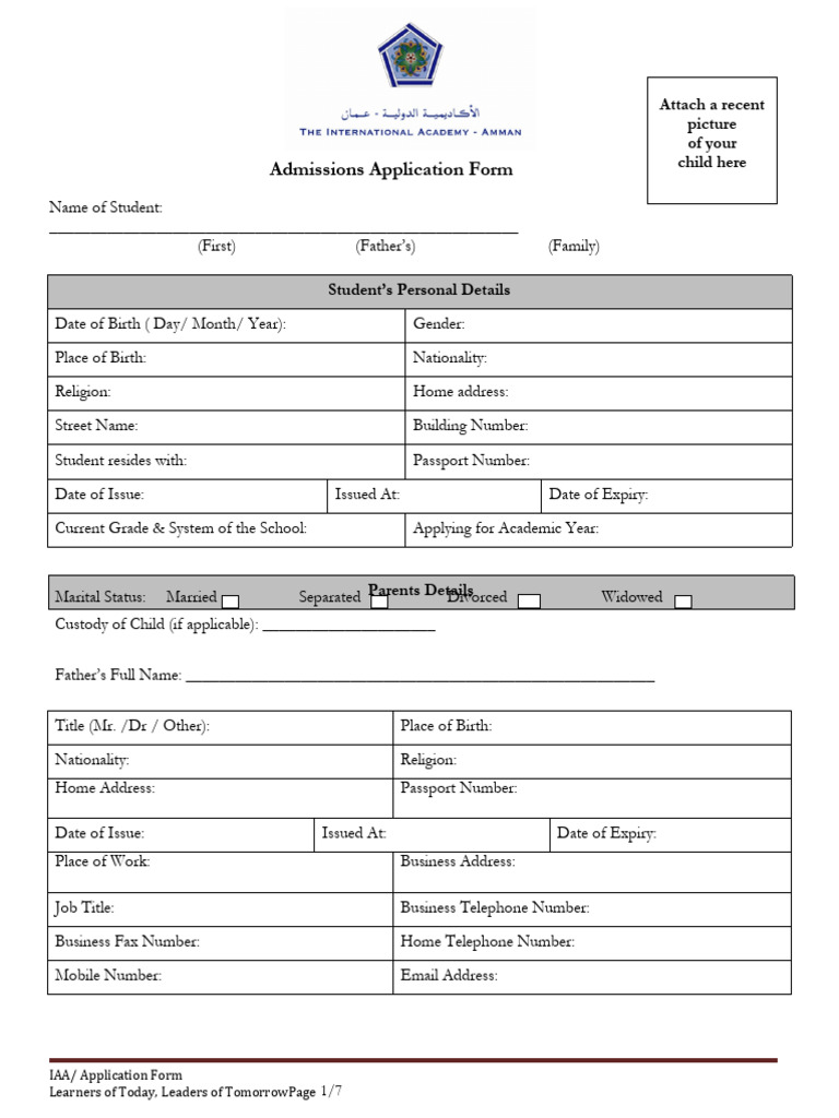 Admissions Application Form | PDF | English As A Second Or Foreign Language