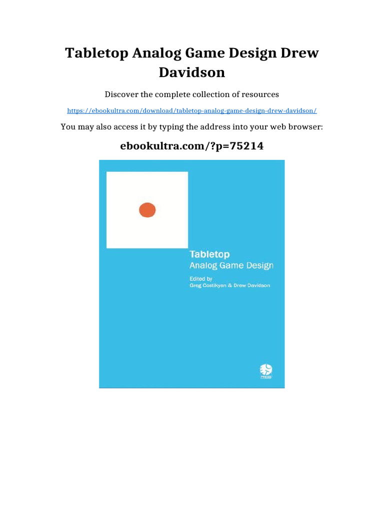 Tabletop Analog Game Design Drew Davidson newest edition 2025 | PDF ...
