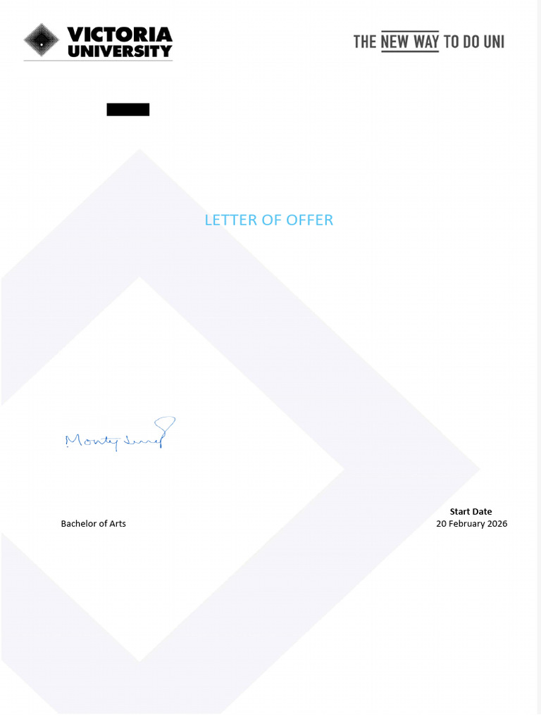 Final Offer-Victoria University-Navneet Kaur | PDF