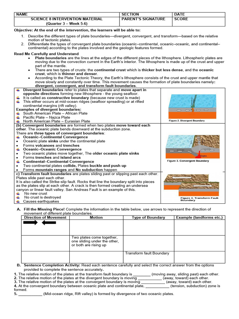 q3 Week 5 6 Science 8 Intervention Material | PDF | Plate Tectonics ...