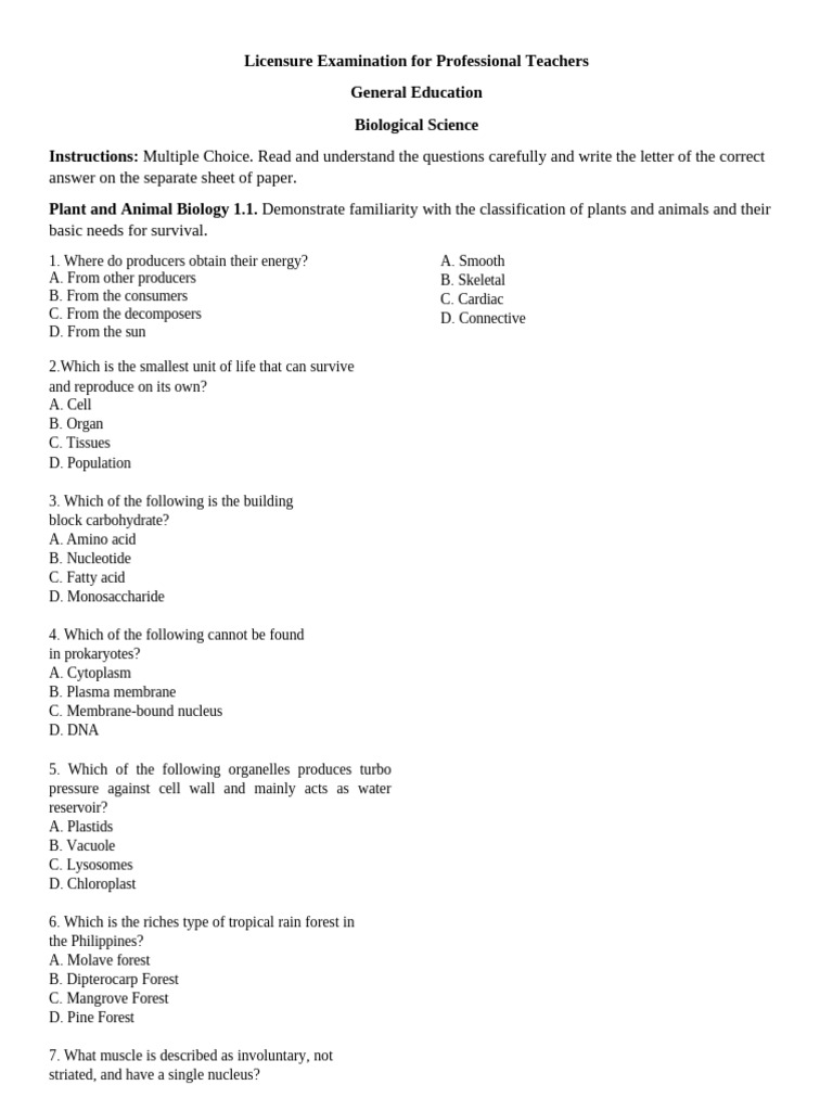 Biological Science Test Questionnaire | PDF | Cell (Biology) | Genetic ...