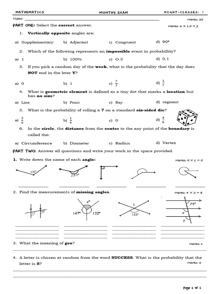 Level-One-1!02!2026-Geometery and Probability | PDF | Angle | Euclid
