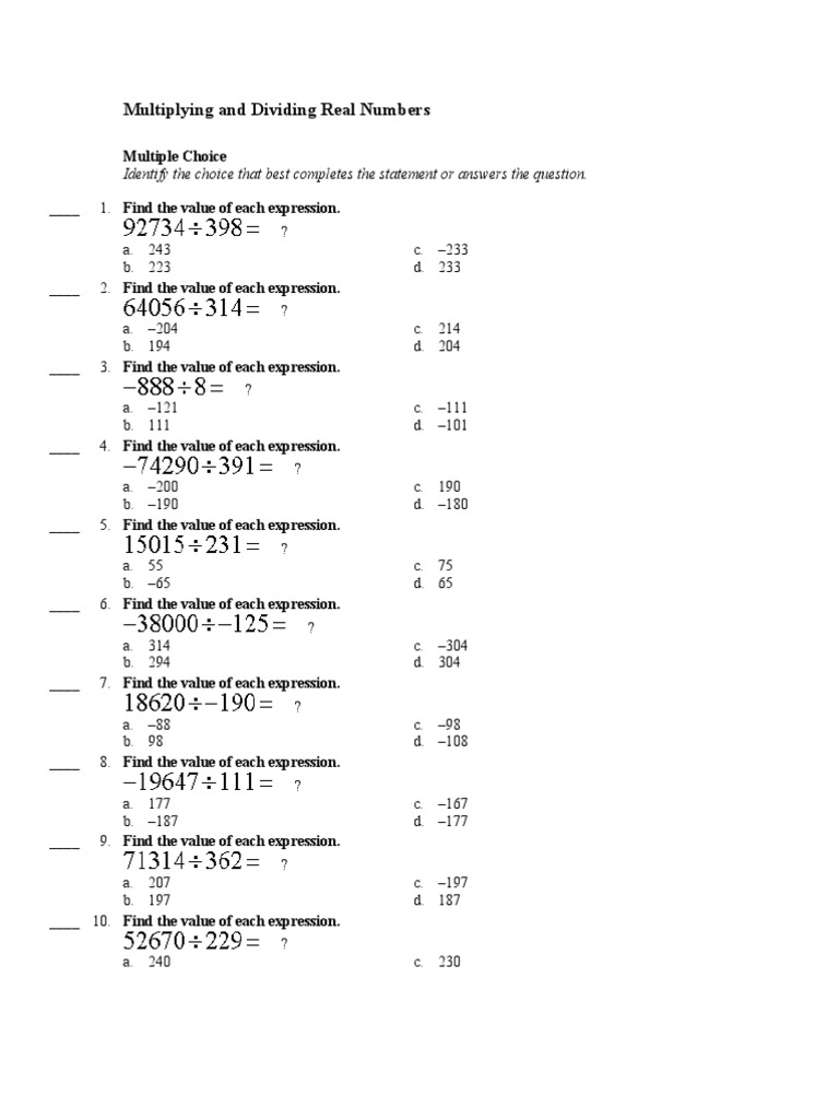 Multiplying and Dividing Real Numbers | PDF | Teaching Mathematics
