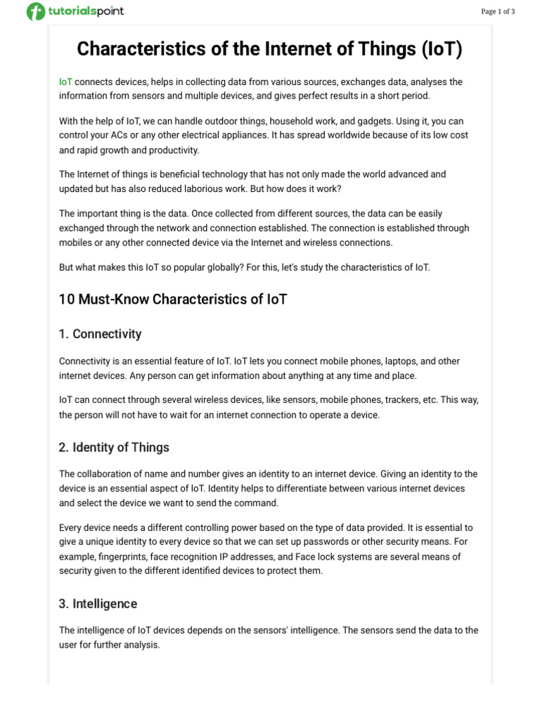 What Are the Characteristics of Internet of Things(IoT) | PDF ...