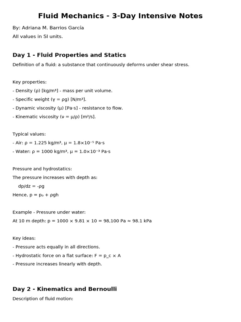 Fluid Mechanics 3day Notes | PDF