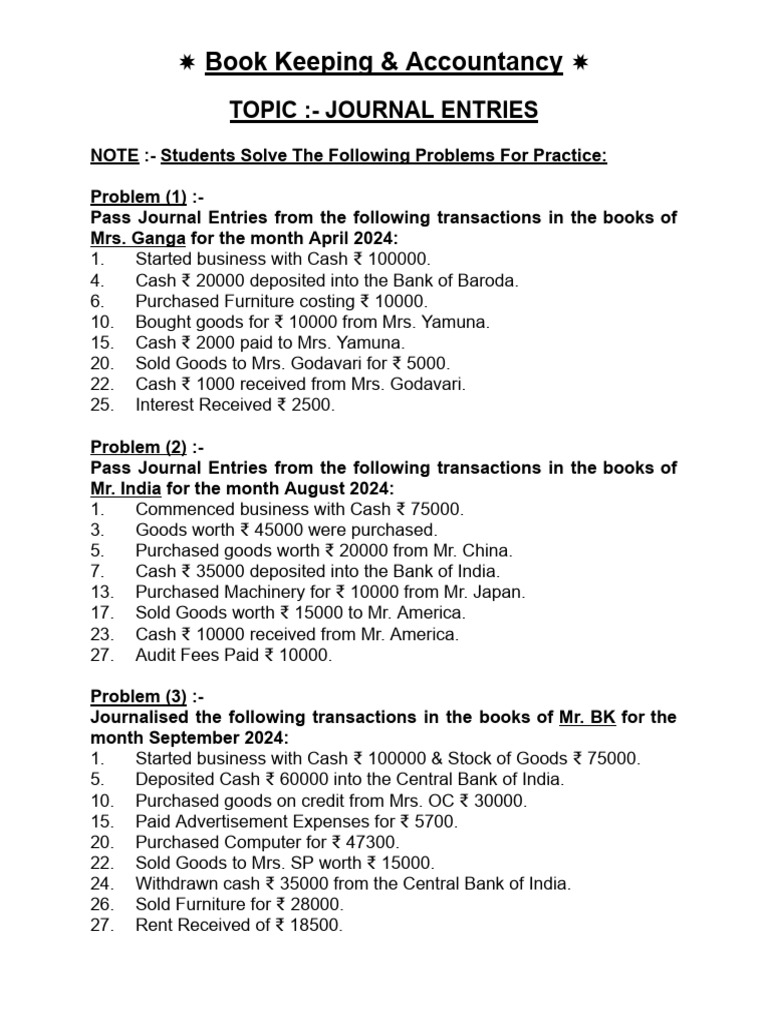 BK - Journal Entries Practice Problems | PDF | Cash | Economies
