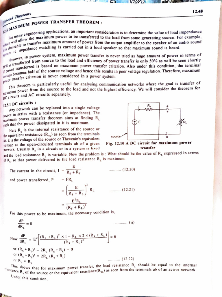 Maximum Power Transfer Theorem in Ac Circuits | PDF | Electrical ...