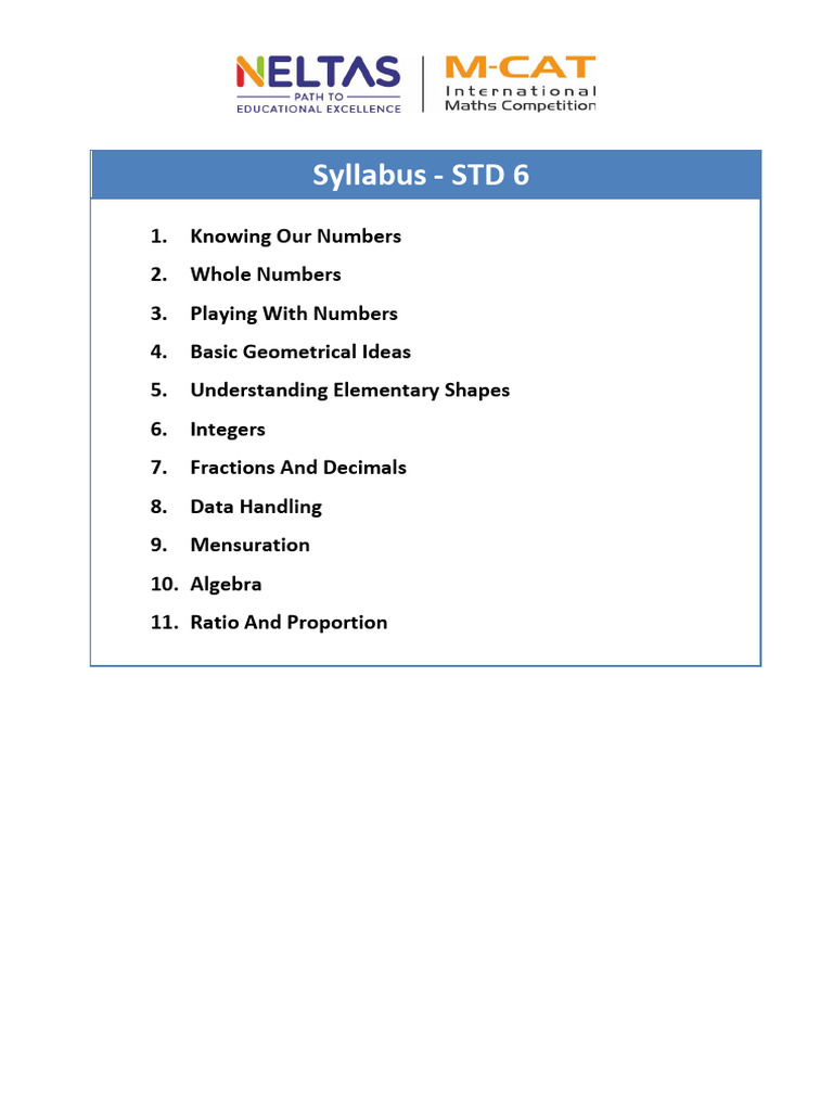 Std 6 M-cat Syllabus | PDF