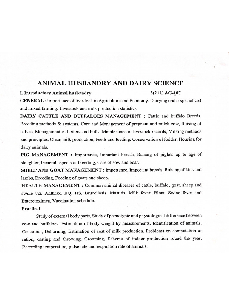 BS. c Ag. Animal Husbandry & Animal Science Syllabys | PDF