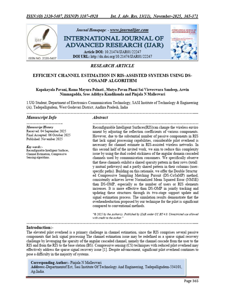 EFFICIENT CHANNEL ESTIMATION IN RIS-ASSISTED SYSTEMS USING DS-COSAMP ...
