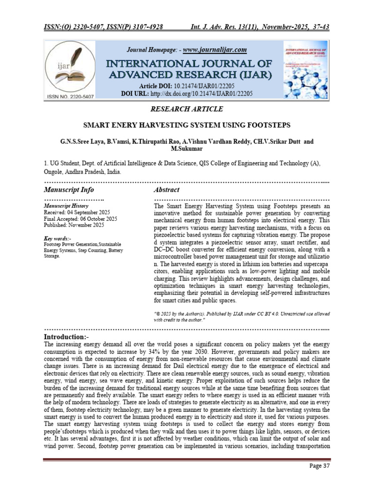 Smart Enery Harvesting System Using Footsteps | PDF | Power Inverter ...
