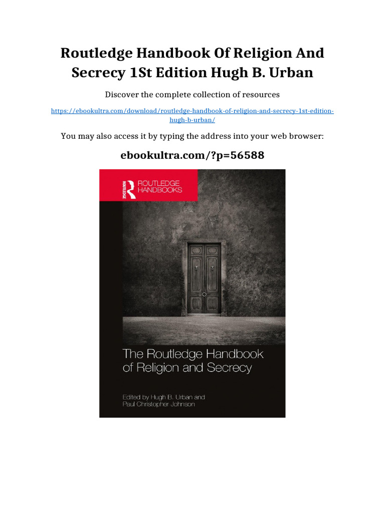 Routledge Handbook of Religion and Secrecy 1st Edition Hugh B. Urban ...