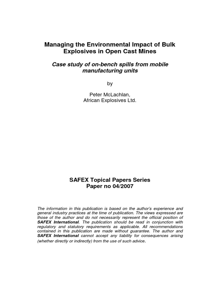 Waste Bulk Emulsion Explo on Site Disposal AEL | PDF | Mining | Waste