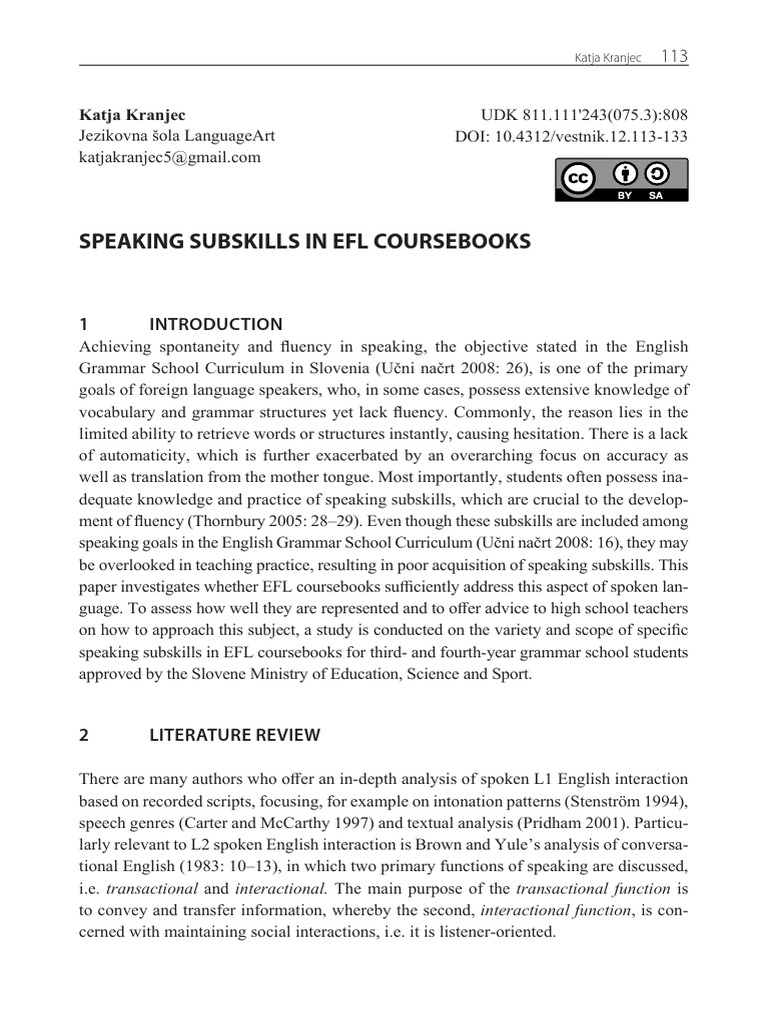 Speaking Subskills in EFL Coursebooks | PDF | Second Language | Fluency
