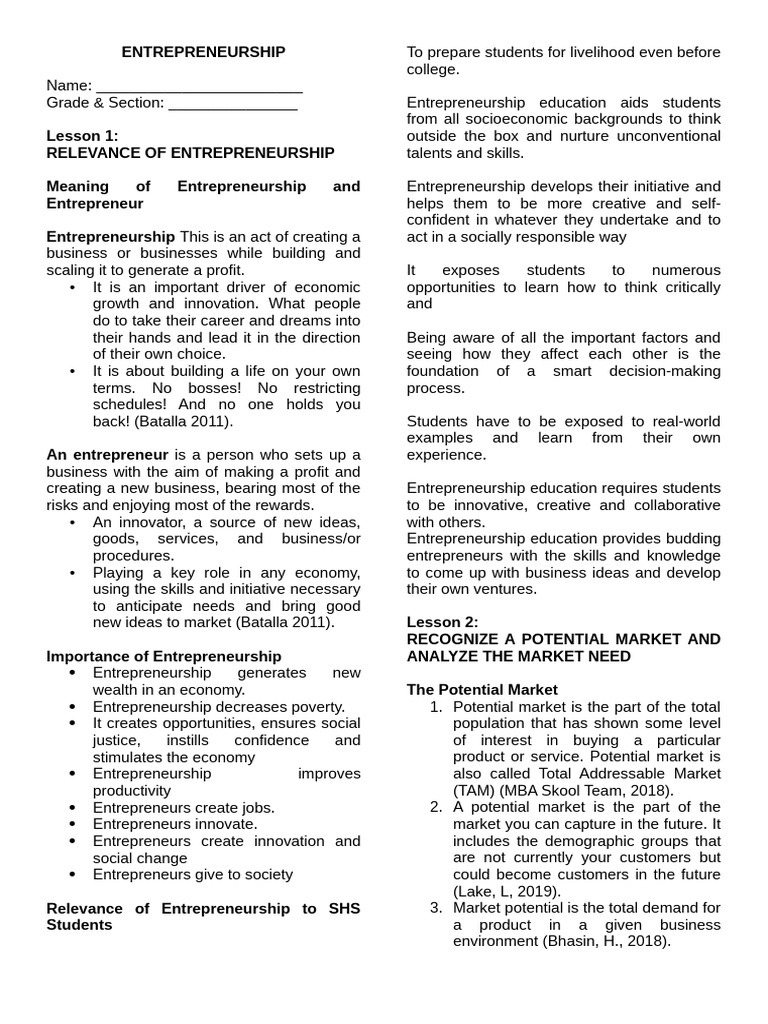 Entrepreneurship Handouts | PDF | Entrepreneurship | Marketing