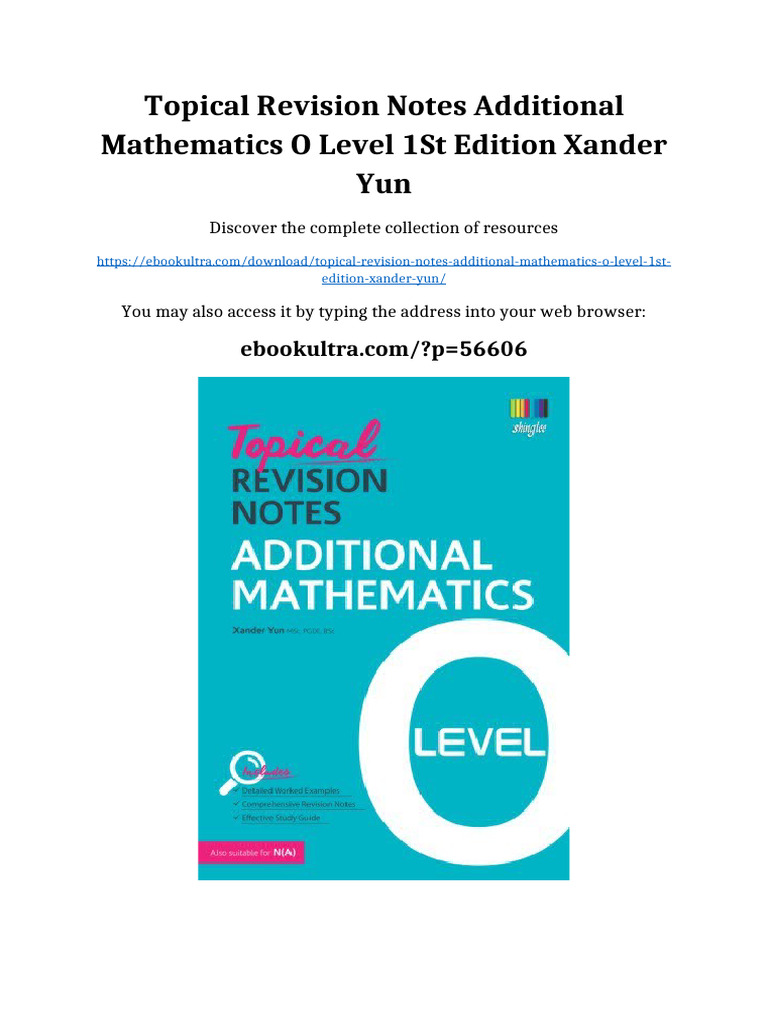 Topical Revision Notes Additional Mathematics O Level 1st Edition ...