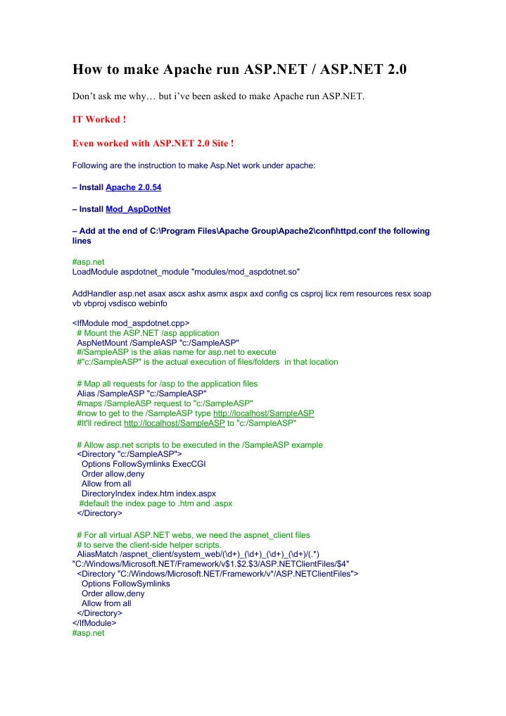 How To Make Apache Run ASP | PDF | Active Server Pages | Apache Http Server