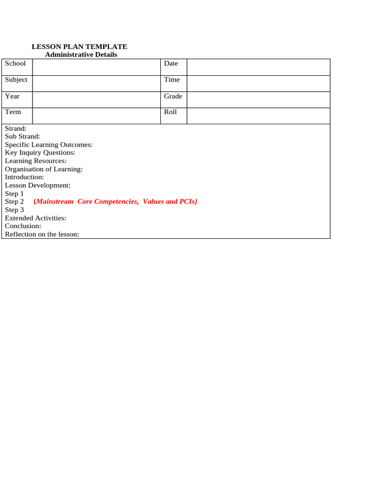 Cbc Lesson Plan Template Kicd (1) | PDF