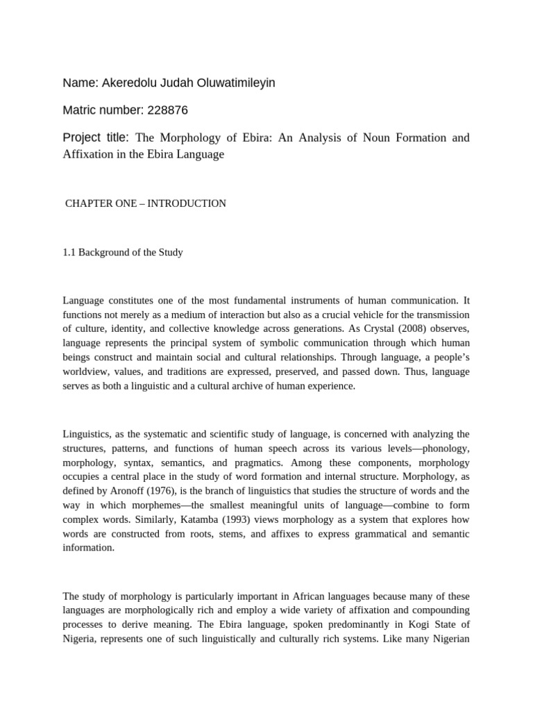 The Morphology of Ebira- An Analysis of Noun Formation and Affixation ...