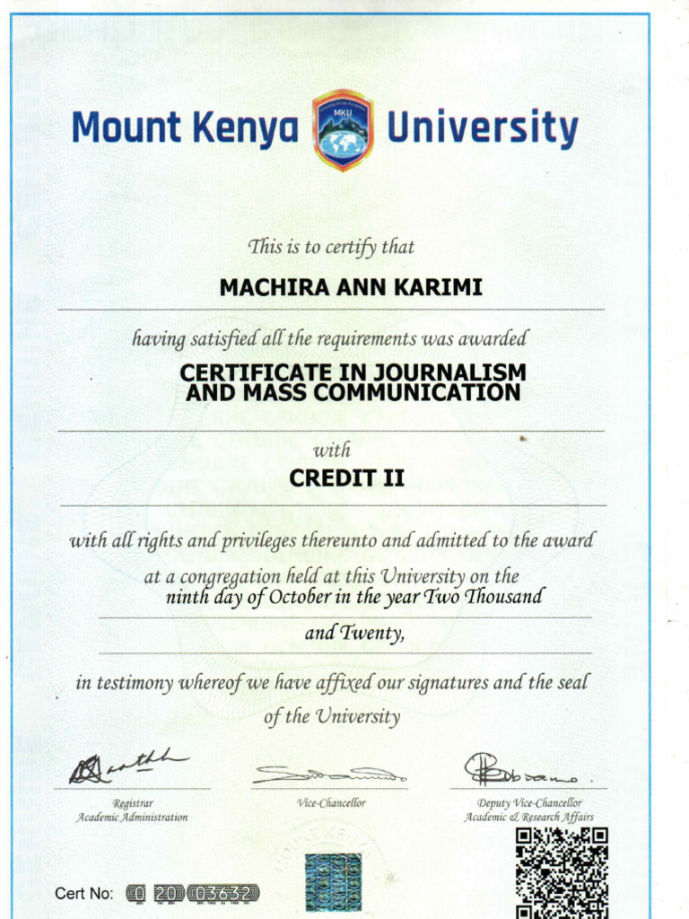 Mount Kenya Certificate | PDF