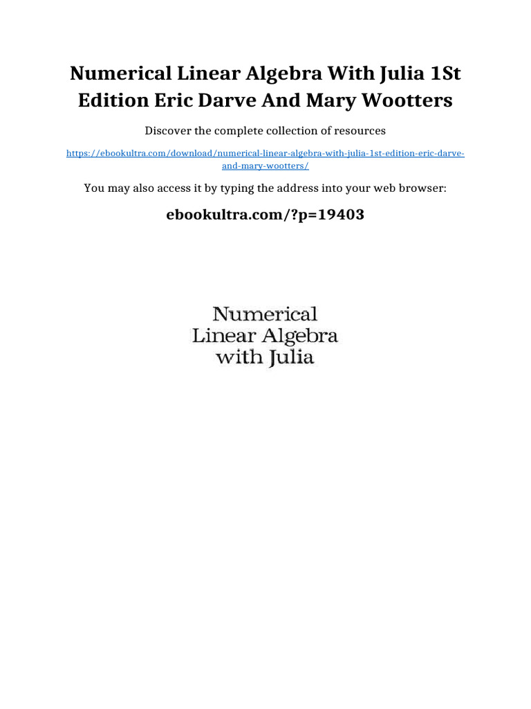 Numerical Linear Algebra With Julia 1st Edition Eric Darve and Mary ...