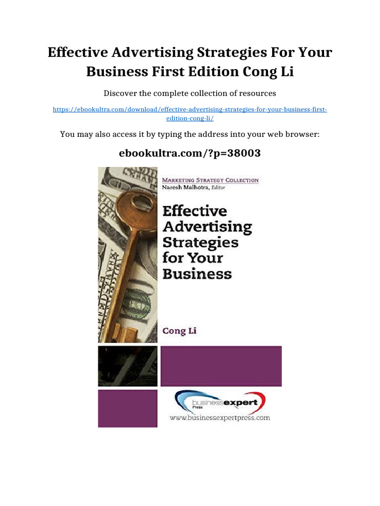 Effective advertising strategies for your business First Edition Cong ...