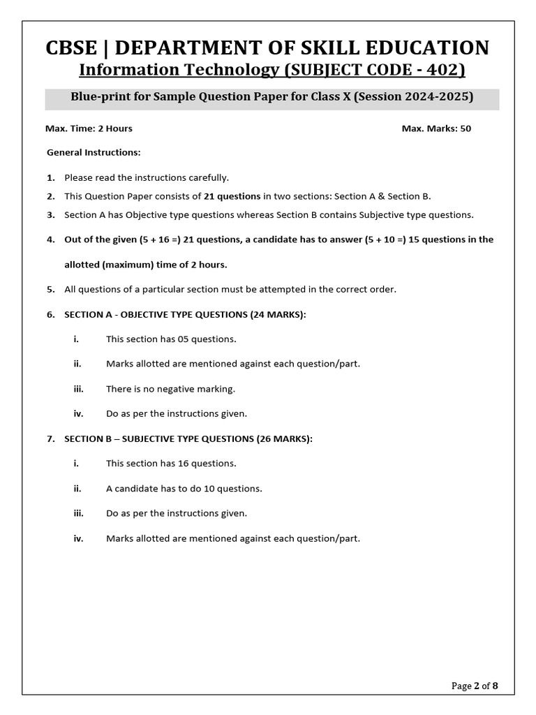 Information Technology Sample Paper 2025-26 - Information Technology ...
