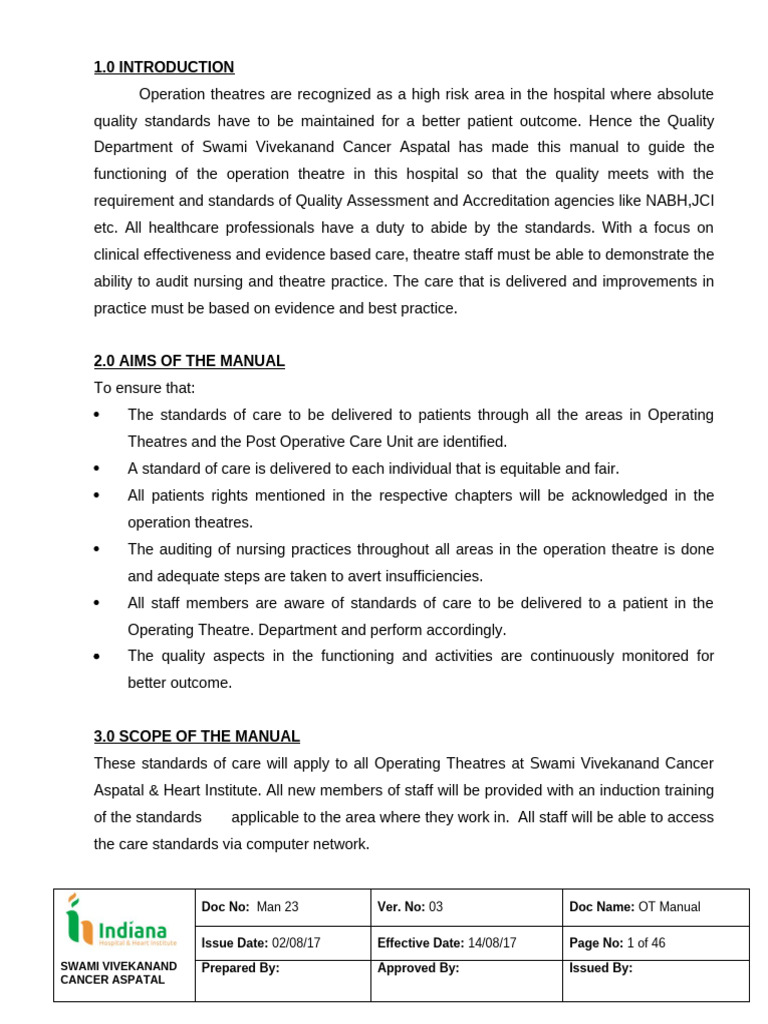 23 OT Manual Manual of OT Operation Thetare | PDF | Anesthesia ...