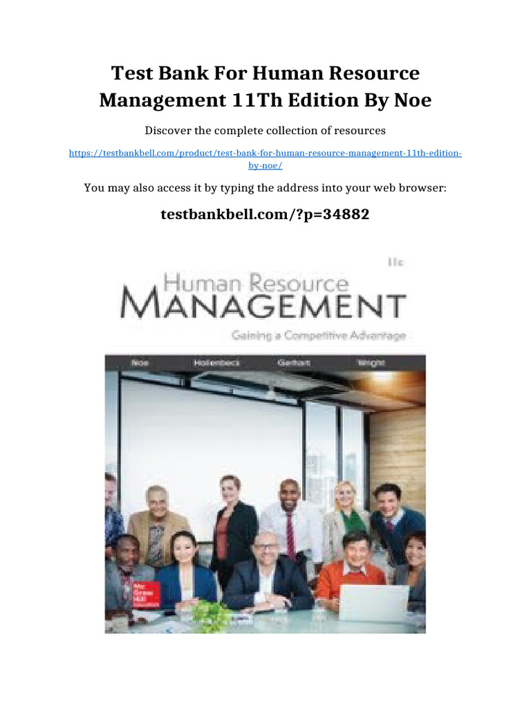 Test Bank for Human Resource Management 11th Edition by Noe full | PDF ...