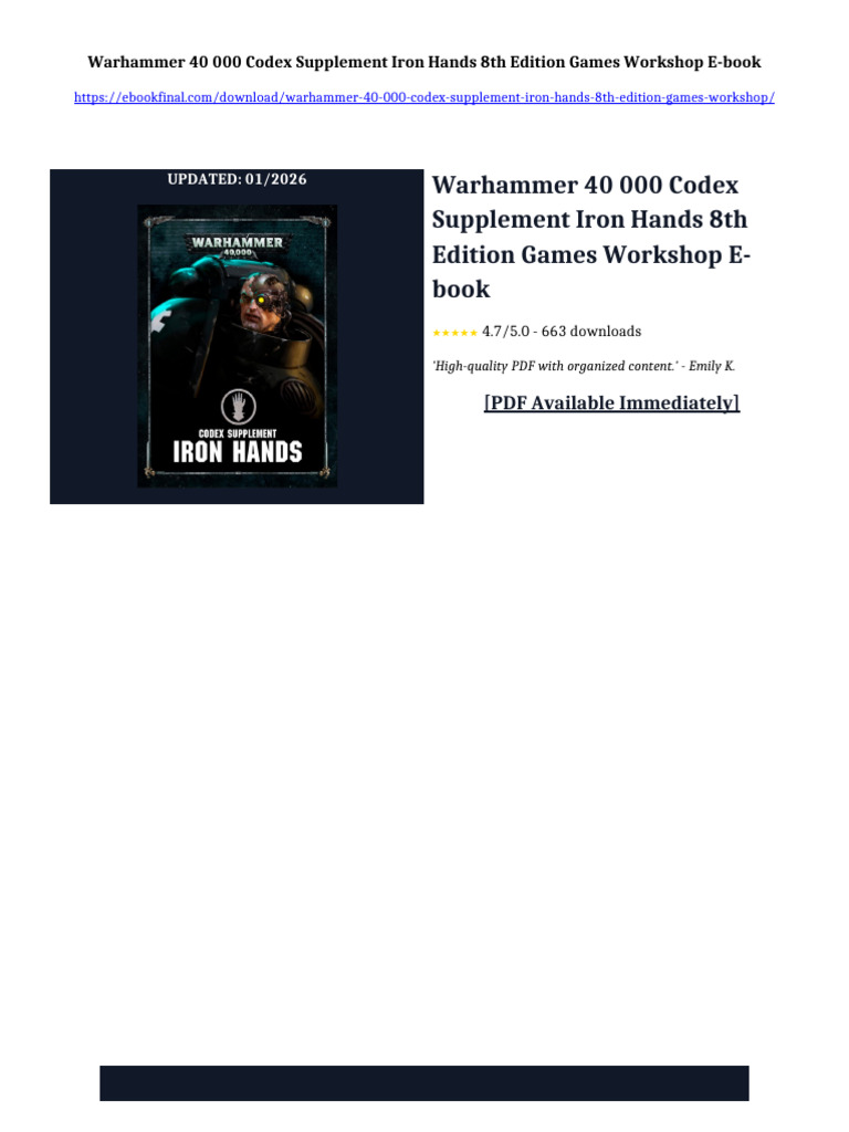 Warhammer 40 000 Codex Supplement Iron Hands 8th Edition Games Workshop ...