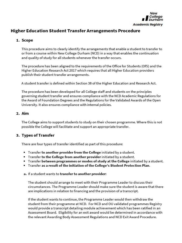 HE Information - HE Student Transfer Process | PDF | Regulatory Compliance