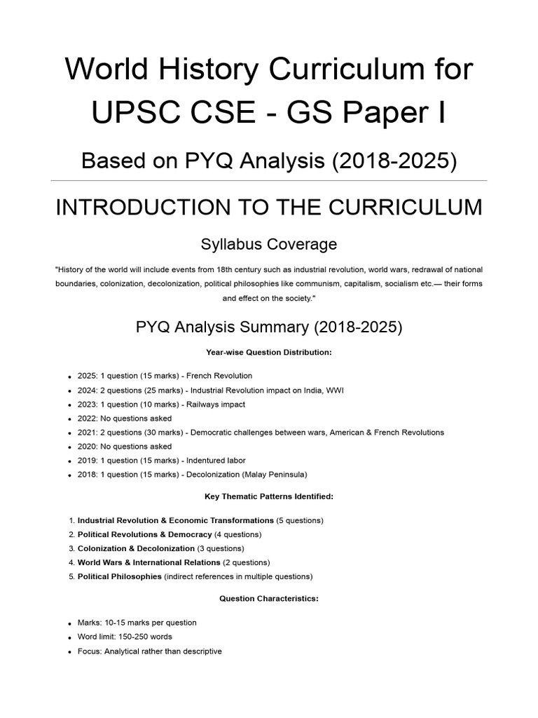 World History Curriculum | PDF | Age Of Enlightenment | Nationalism