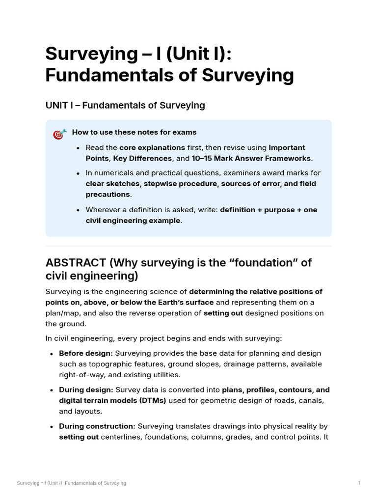 Surveying I (Unit I) Fundamentals of Surveying | PDF | Surveying ...