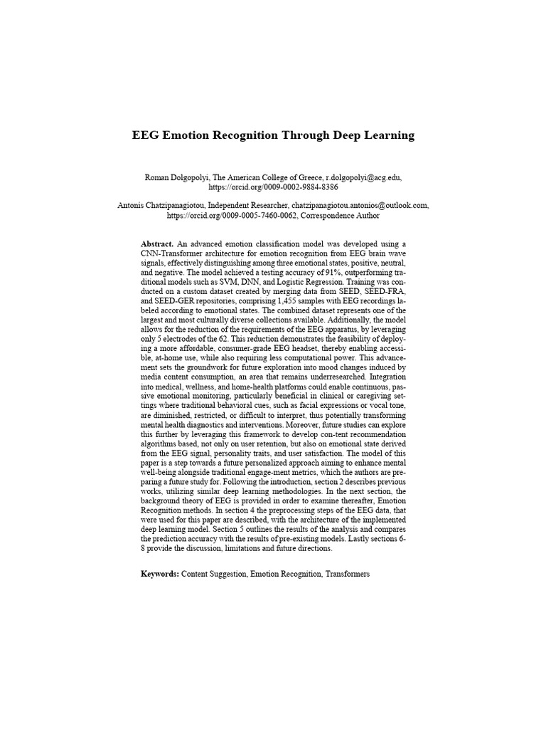 EEG Deep Learning Emotion | PDF | Electroencephalography | Deep Learning