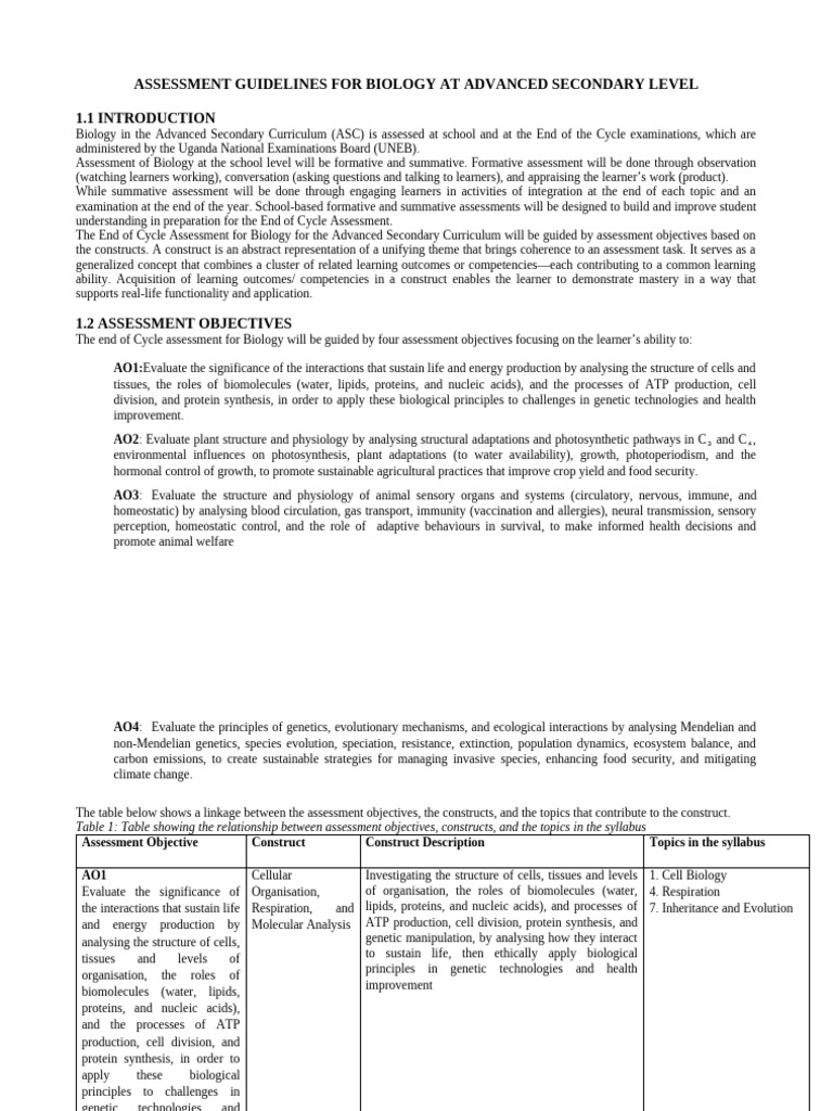 BIOLOGY Assessment Guidelines | PDF | Cell (Biology) | Photosynthesis