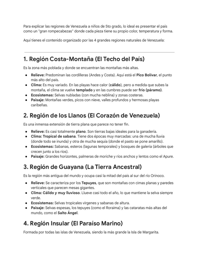 Regiones de Venezuela Para Niños (1) | PDF | Selva | Montañas