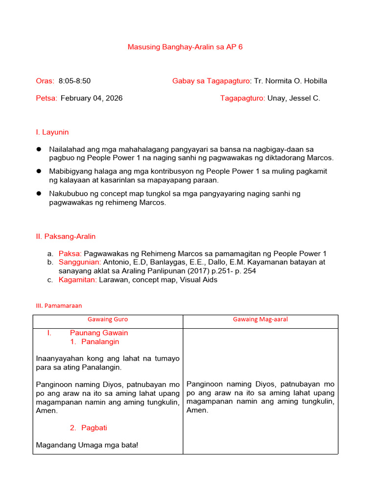Masusing Banghay - Aralin Sa AP 6 | PDF