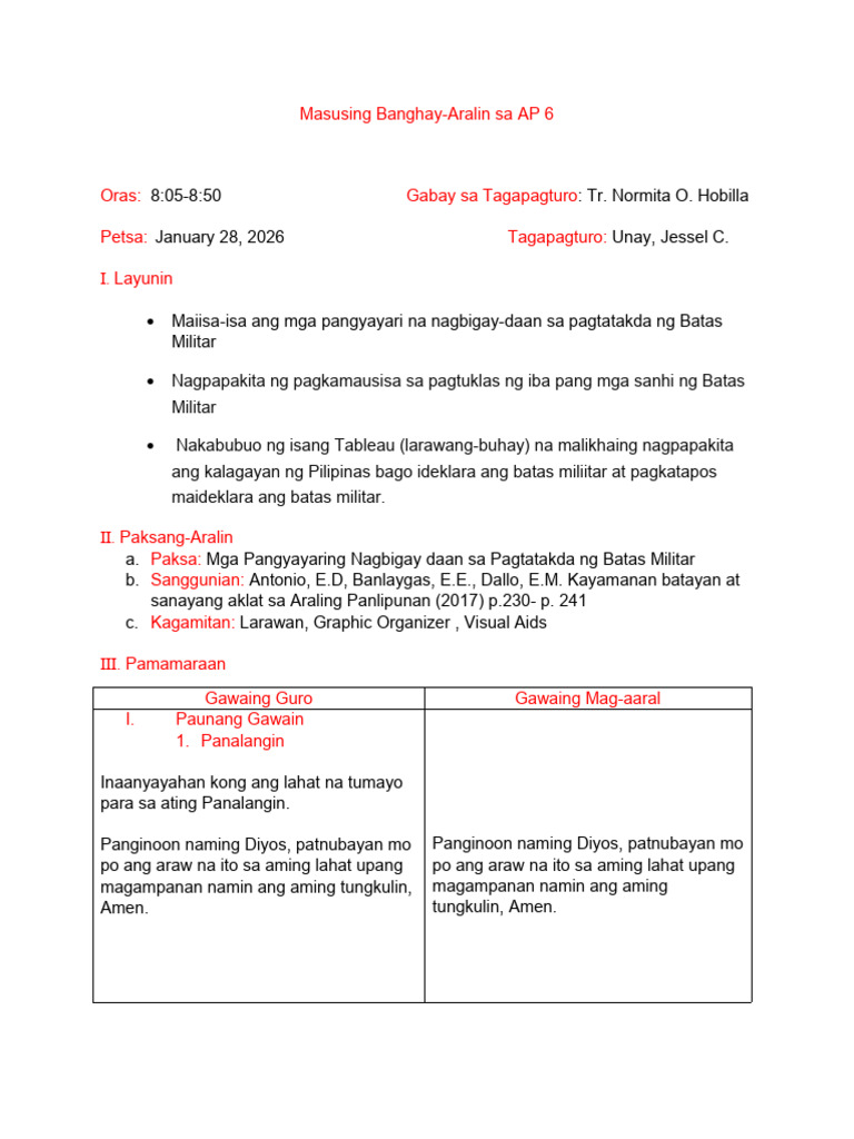 Masusing Banghay - Aralin Sa AP 6 | PDF