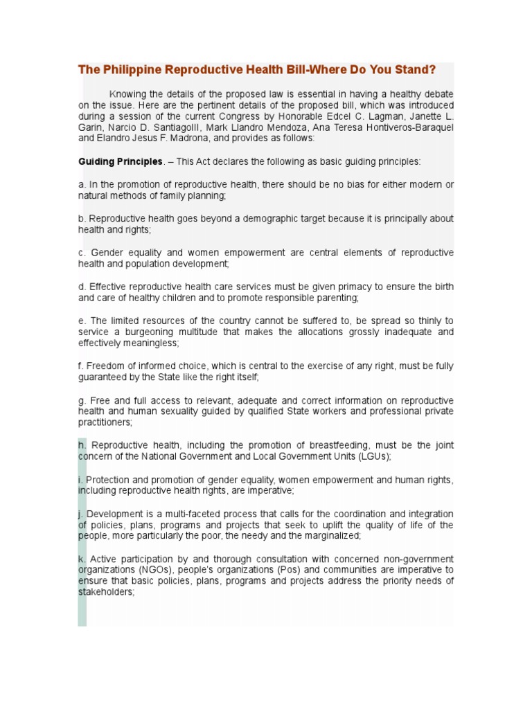 Philippine Reproductive Health Bill | PDF | Reproductive Health ...
