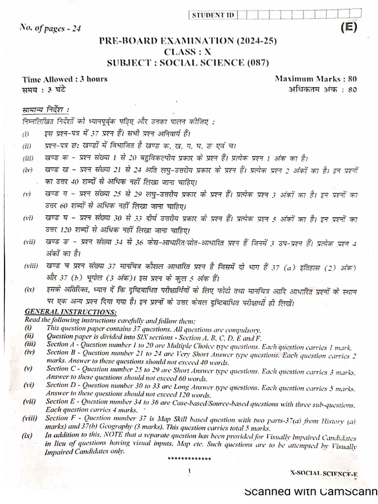 Class X Preboard SST Paper 2024-25-251203 - 185358 | PDF