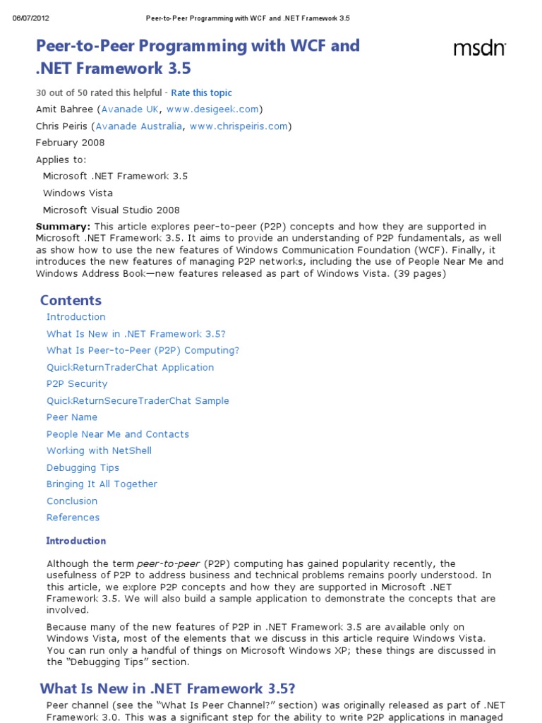 Peer-To-Peer Programming With WCF and .NET Framework 3 | PDF | Peer To Peer | Node (Networking)